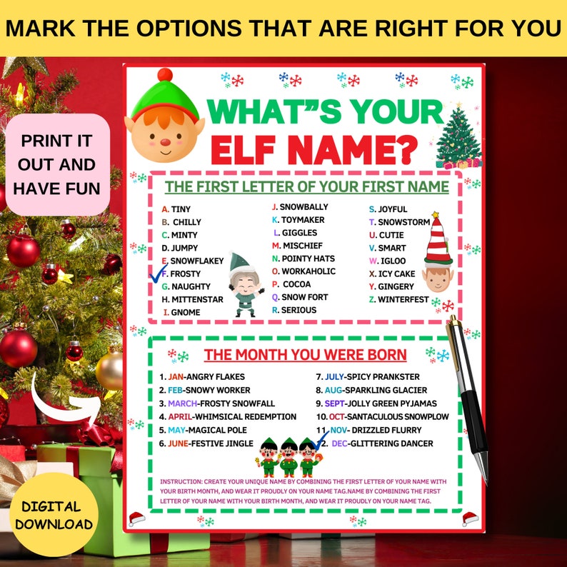 What's Your Elf Name Game With Name Tags & Sign|elf Name Generator ...