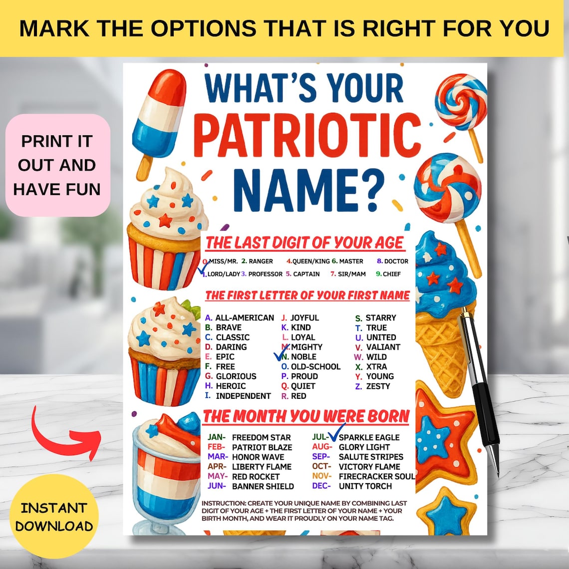 What's Your Patriotic Name Game With Nametags & Sign,4th of July Party ...