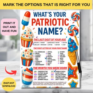 What's Your Patriotic Name Game With Nametags & Sign,4th of July Party ...