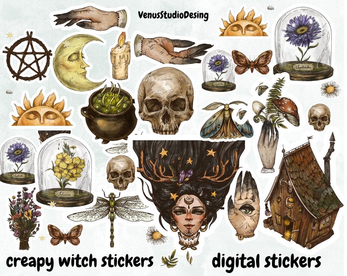 Printable Witch Stickers PNG Sticker Sheets Printable - Etsy