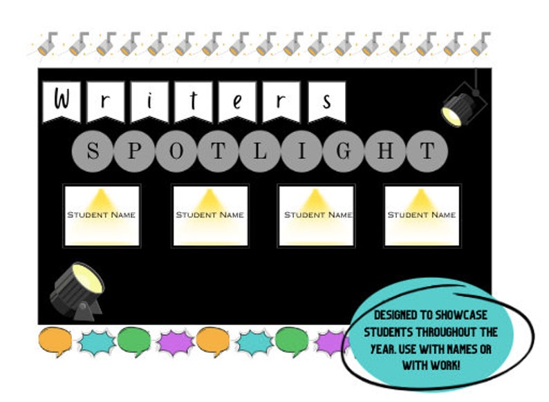 Writers Spotlight Bulletin Board Kit Printable - Language Arts Class ...