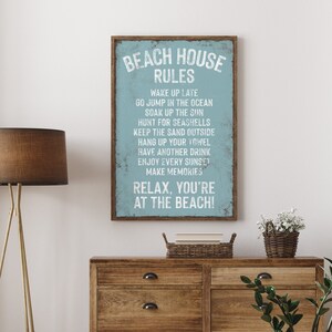 Vintage BEACH HOUSE RULES Sign, Tide Blue Sign Art Print, Retro Beach House Decor, Distressed ...
