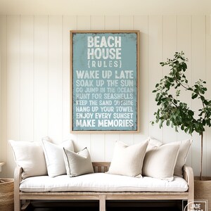 BEACH HOUSE RULES Sign in Tide Blue, Extra Large Beach Canvas Art Print ...