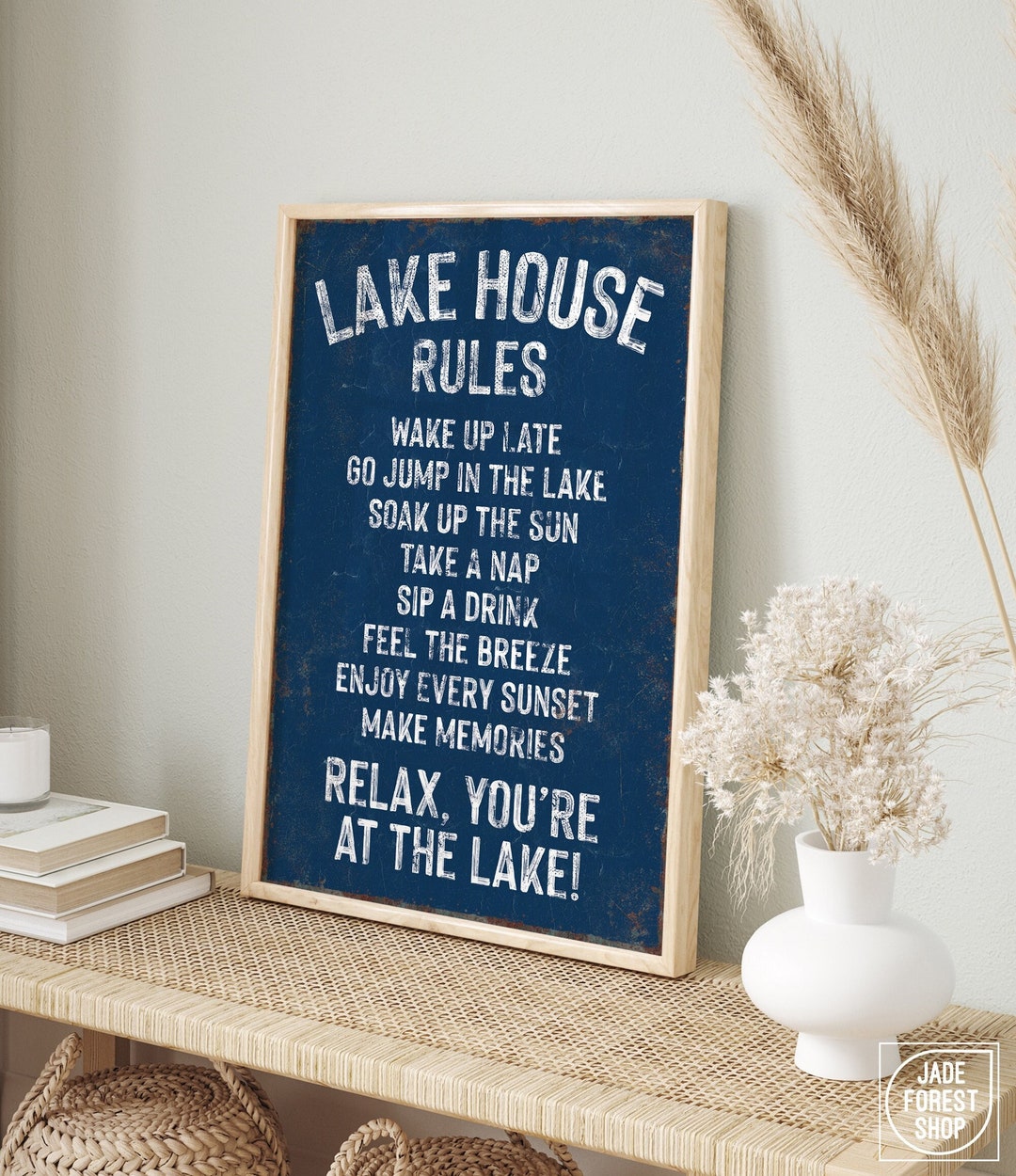 Vintage "lake HOUSE Rules" Sign, Navy Blue Lake Canvas Print, Coastal ...
