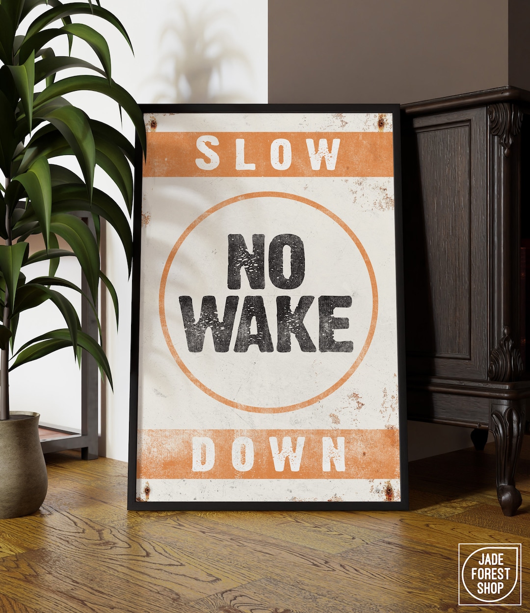Retro NO WAKE Sign, Vintage Nautical Decor for Lake or Beach Home, Gift ...
