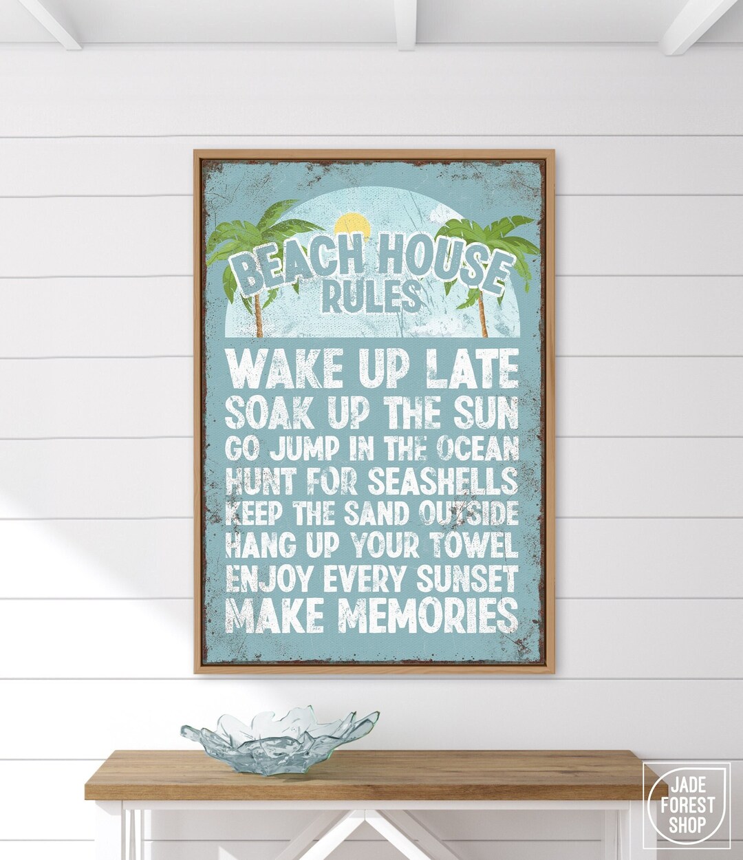 BEACH HOUSE RULES Sign for Tiki Bar or Patio, Vintage Beach Poster With ...