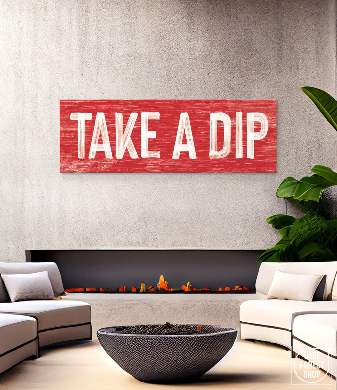 Vintage TAKE A DIP Sign in Real Red, Long Skinny Patio Wall Art ...