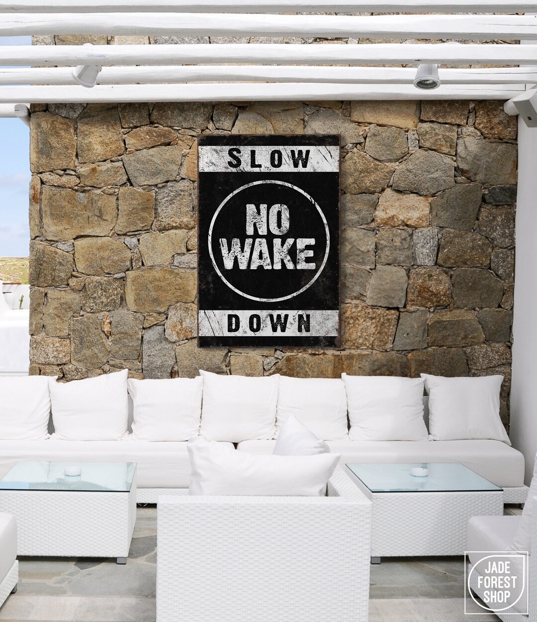 Black and White NO WAKE Sign, Large Canvas Print for Coastal Wall Decor ...
