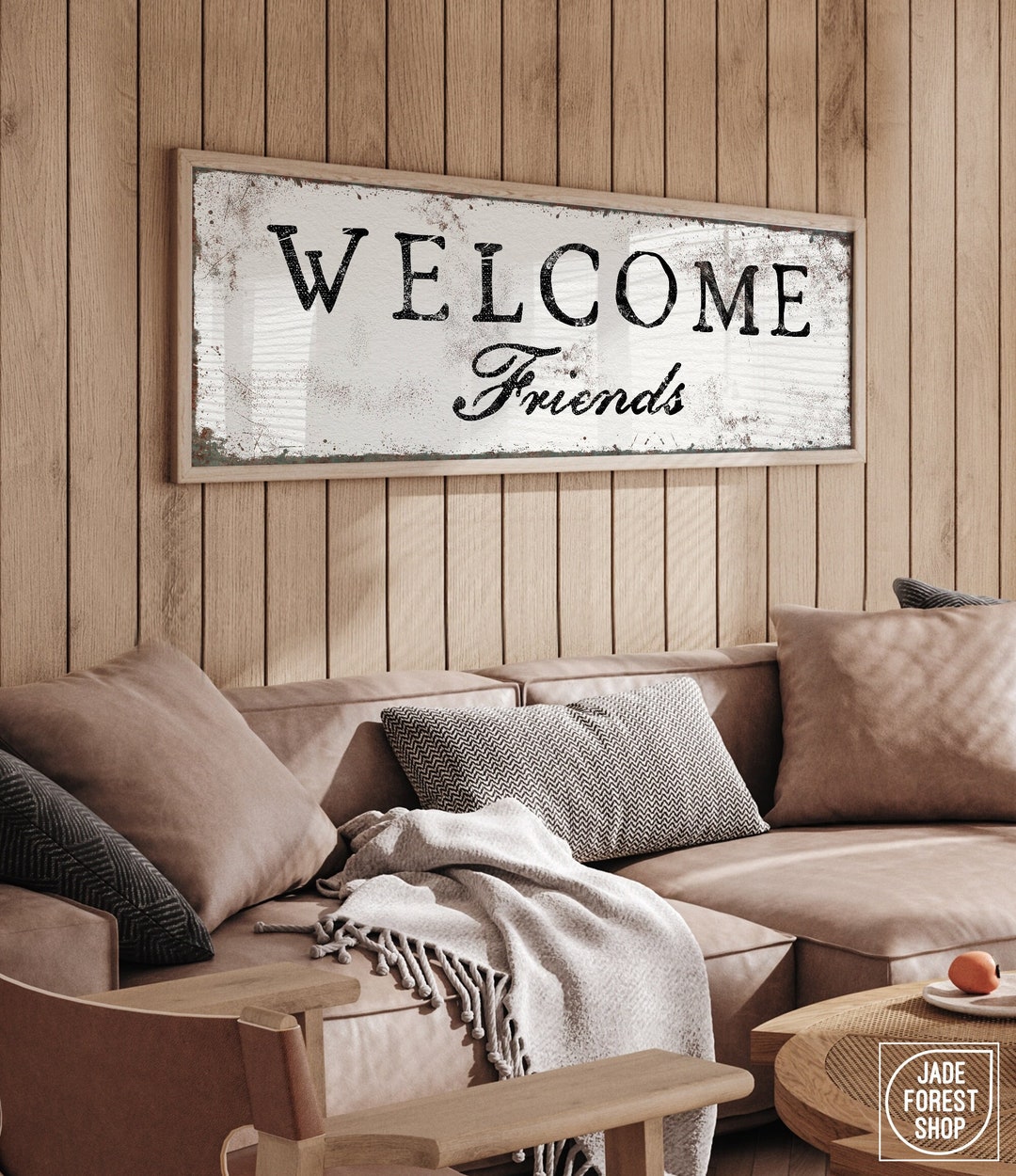 Rustic White WELCOME FRIENDS Sign • framed Canvas or Lightweight ...