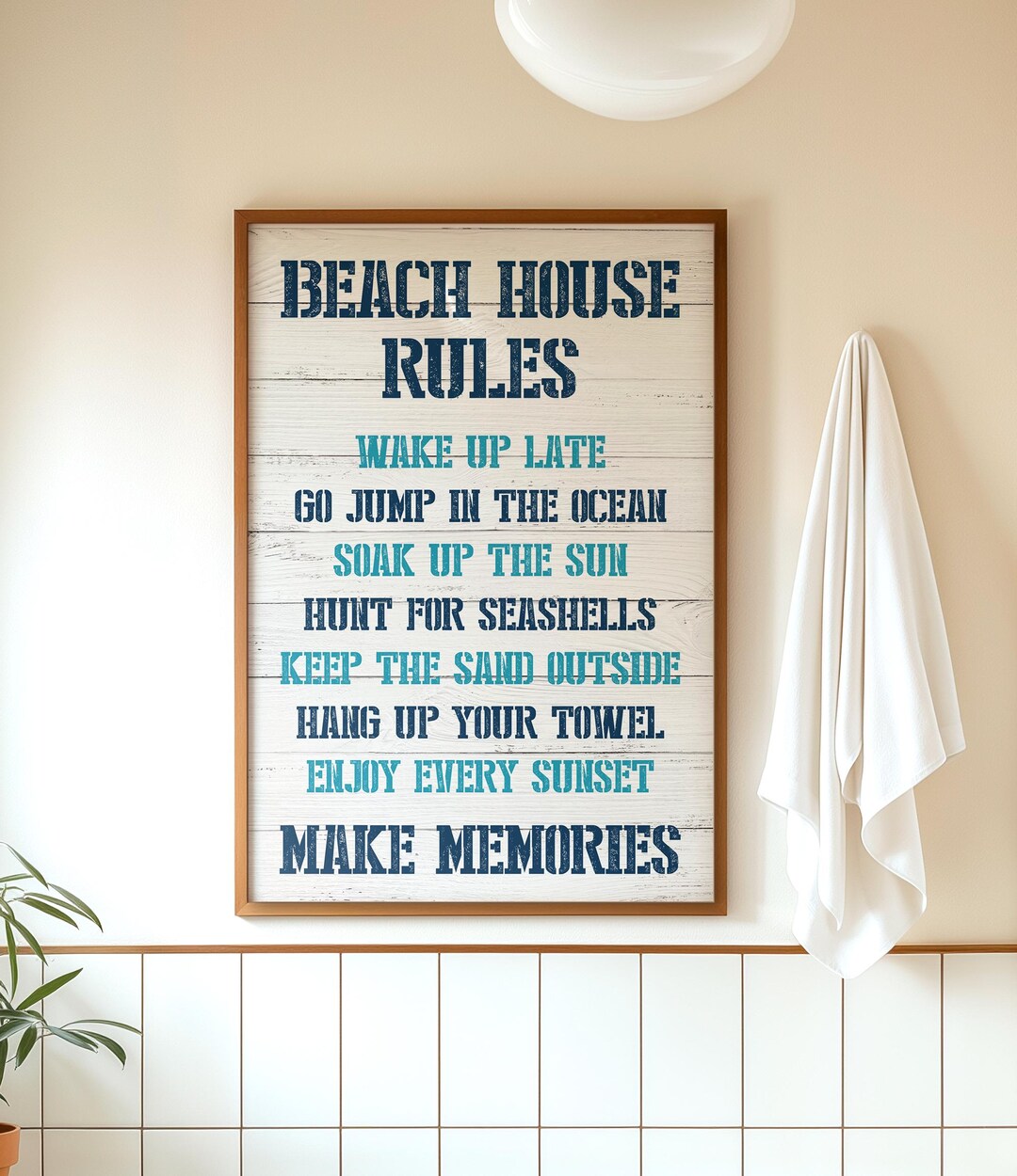 BEACH HOUSE RULES Sign, Nautical and Duck on White, Beach Bathroom Wall ...