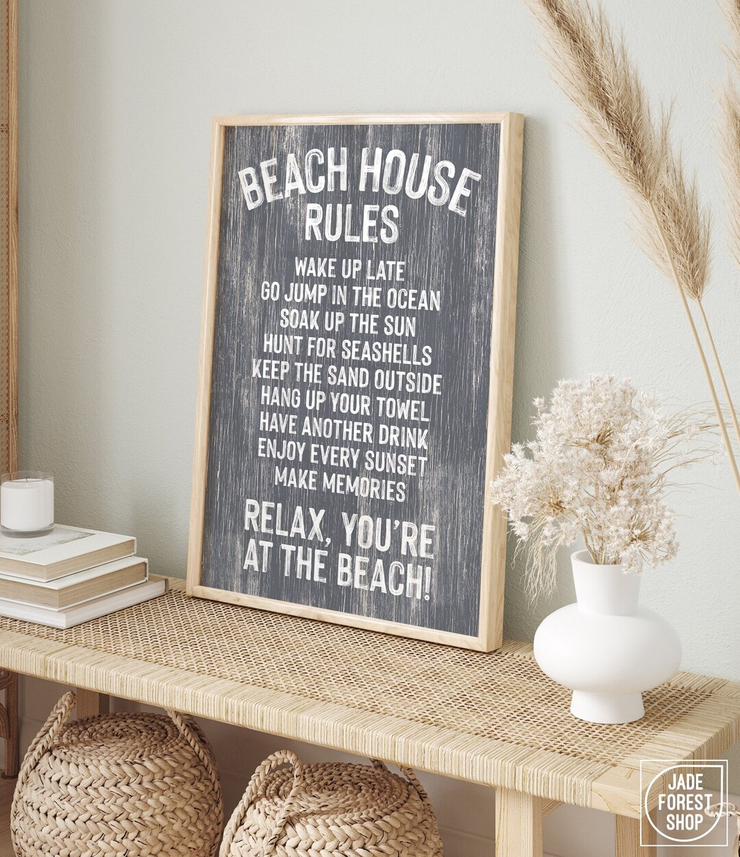 Vintage BEACH HOUSE RULES Sign, Slate Gray Beach Print, Beach House ...