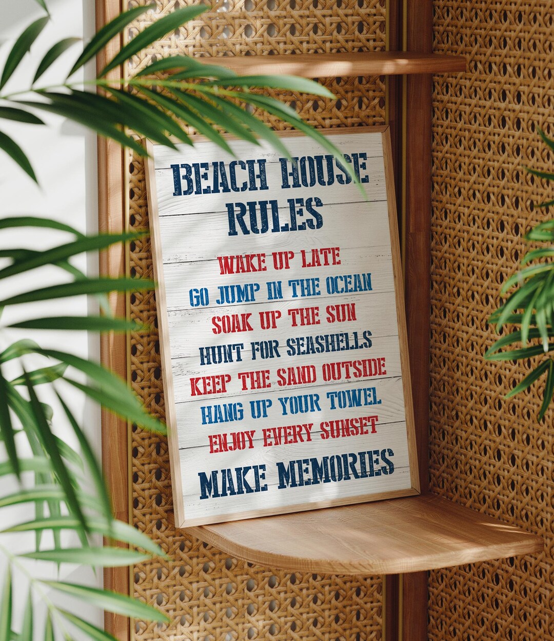 BEACH HOUSE RULES Sign, Nautical,dark Red, Ocean on White, Beach House ...