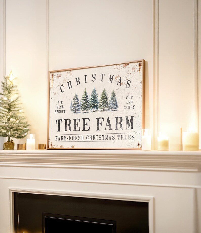 Large Christmas Tree Farm Sign, Vintage Holiday Decor, Farm Fresh ...