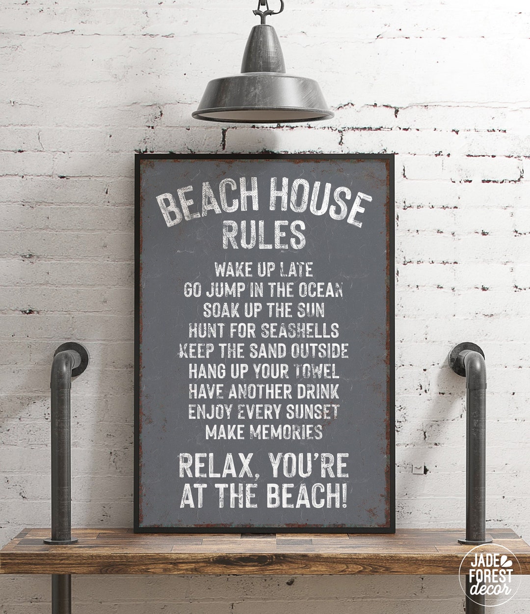 Vintage Beach House Rules Sign, Distressed Slate Gray Print for Beach ...