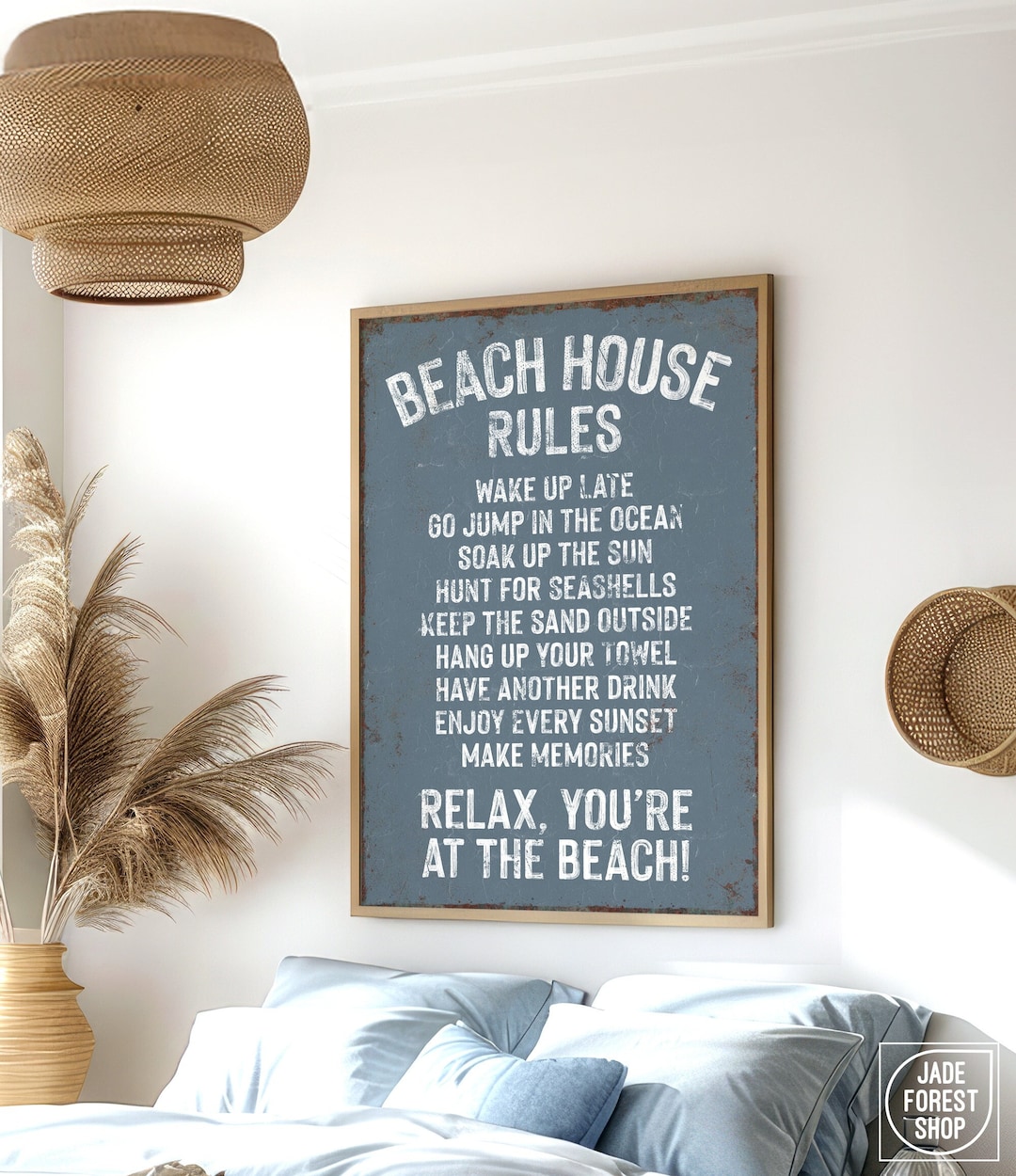 Vintage "beach HOUSE Rules" Sign, Harbor Blue Beach Print, Coastal ...