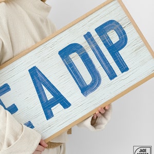 Vintage TAKE A DIP Pool Sign in Ocean Blue on White, Long Skinny Patio ...
