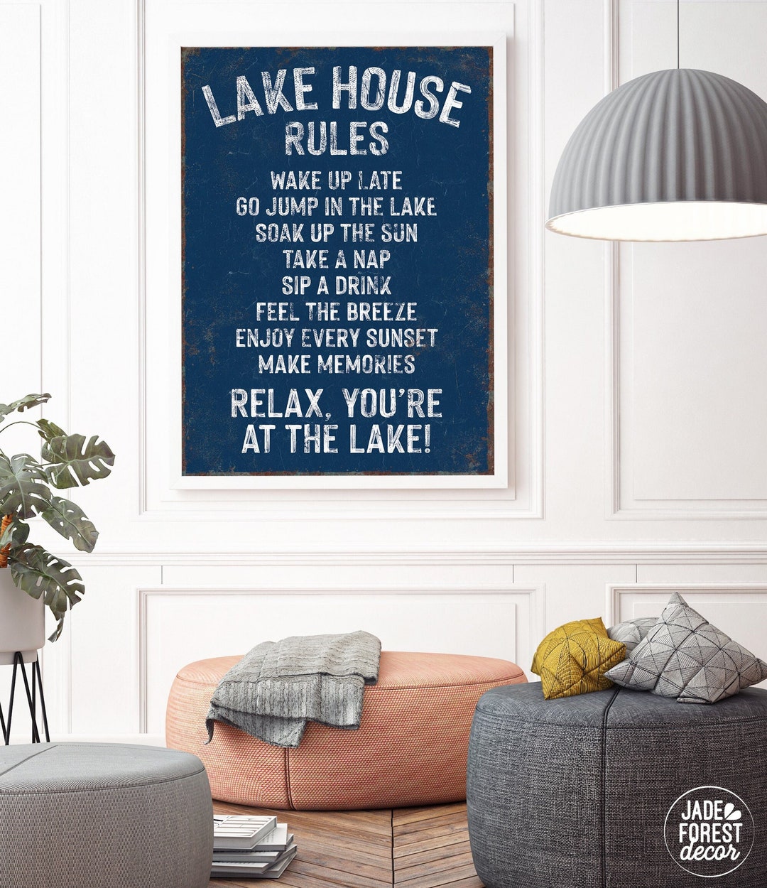 Vintage lake House Rules Sign Navy Blue Sign - Etsy