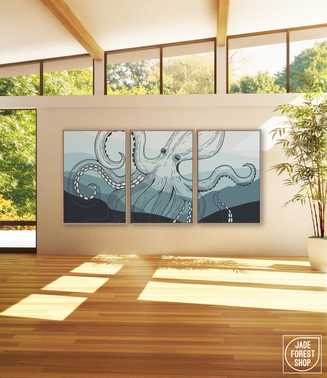 Octopus Triptych, Octopus 3 Piece Framed Set, Retro Octopus Canvas ...