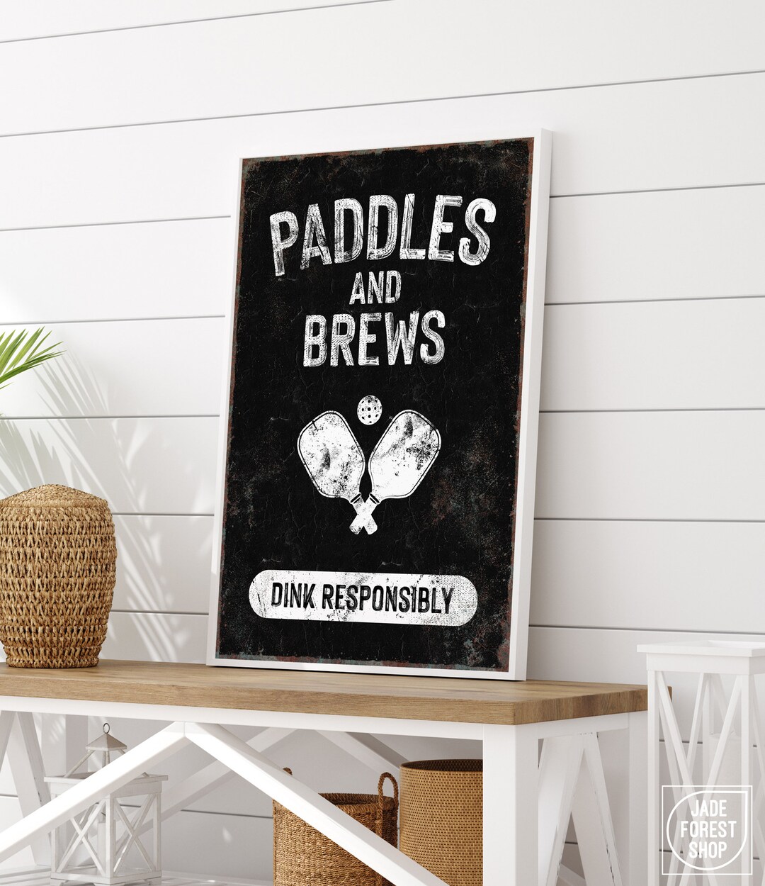 Vintage Pickleball Sign - Paddles and Brews Pickleball Poster - Retro ...