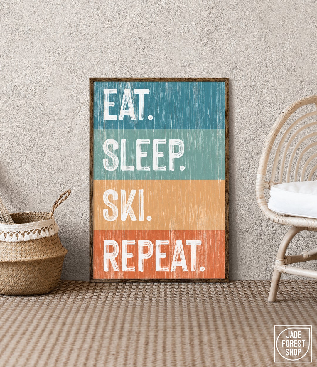 Vintage Eat Sleep Ski Repeat Sign, Retro Ski Lodge Canvas Prints, Fun ...