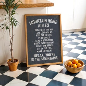 Mountain Home Cabin Rules Sign, Hale Navy Cozy Lodge Decor, Winter Art ...