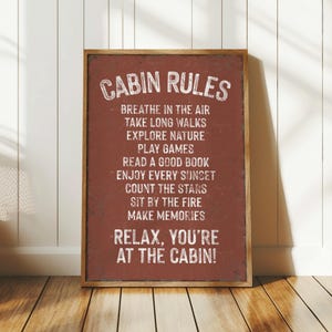Retro Cabin Rules Sign, Clay Brown Winter Home Decor, Rustic Farmhouse ...
