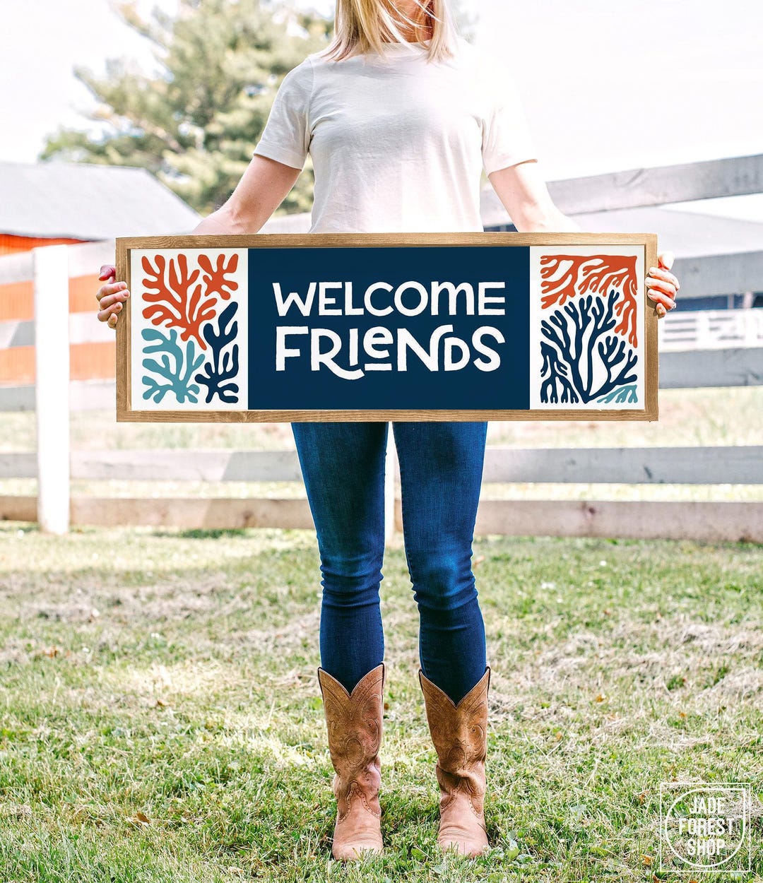 Ocean Blocks Coral Reef Sign, Beach House Decor, Blue Orange Canvas ...