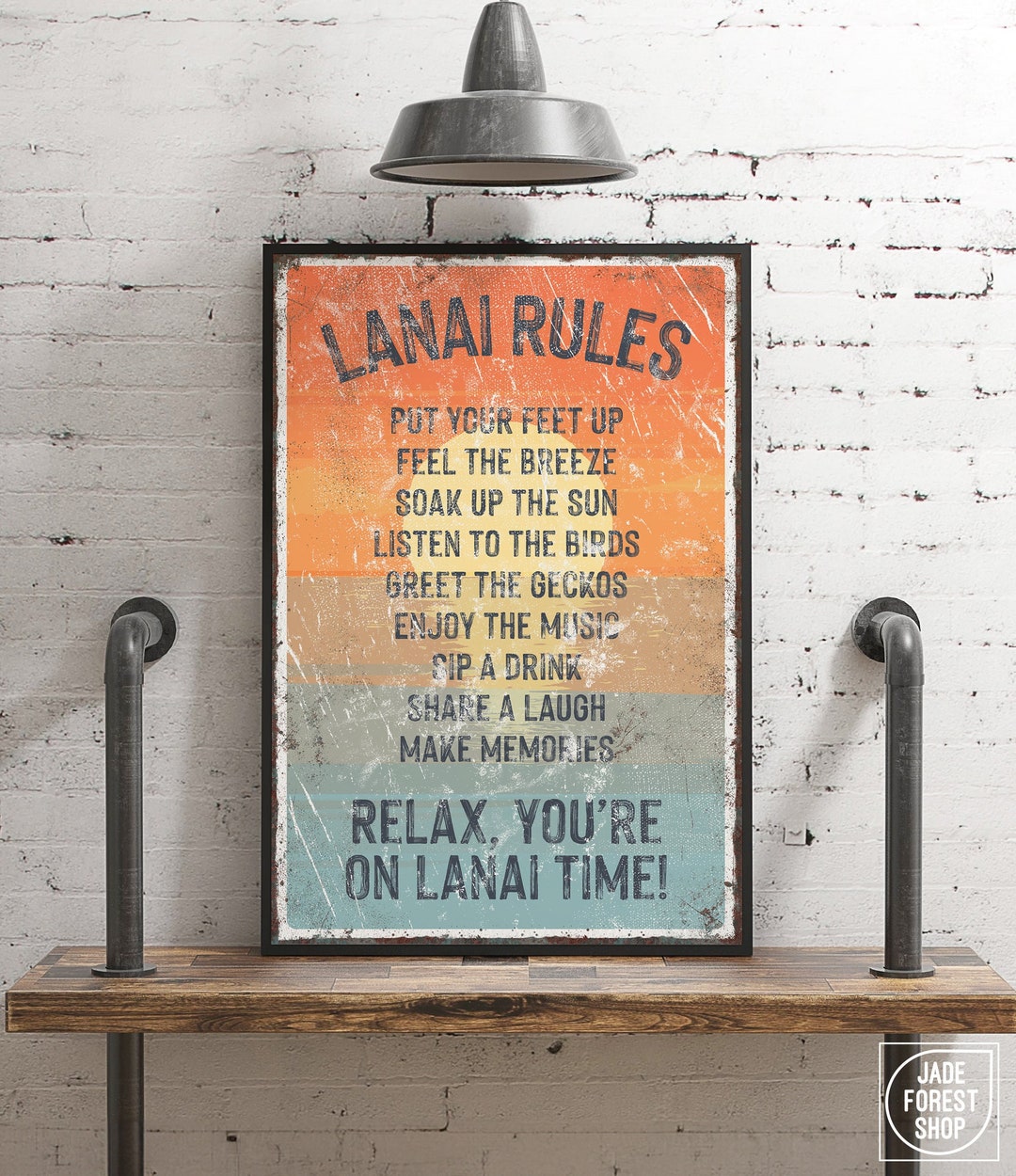LANAI RULES Sign With Sunset Background, Outdoor Patio Decor, Retro ...