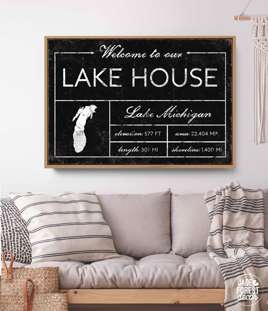 Welcome to Our LAKE HOUSE Sign, Vintage Lake Michigan Canvas for Above ...