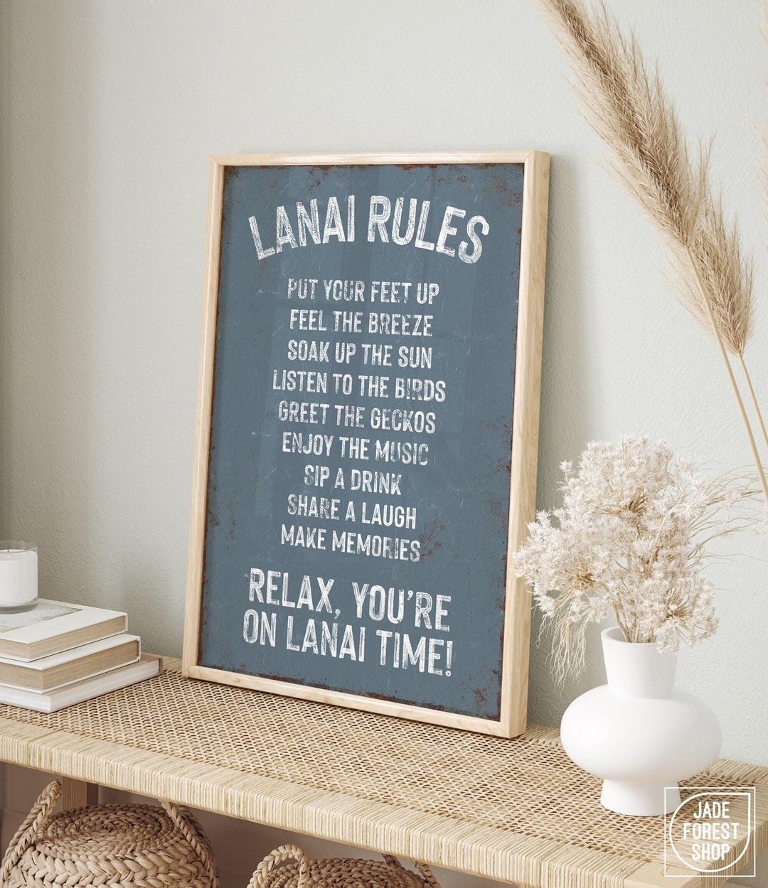Lanai Rules Wall Art, Harbor Blue Rustic Patio Decor - Etsy