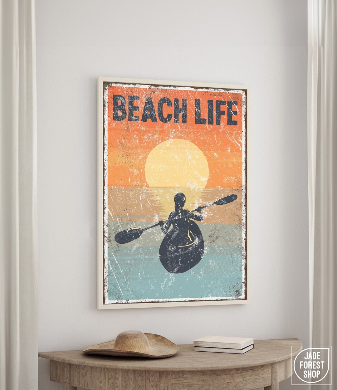 Vintage "beach Life" Sign Sunset Accent, KAYAKING Poster for Vintage ...