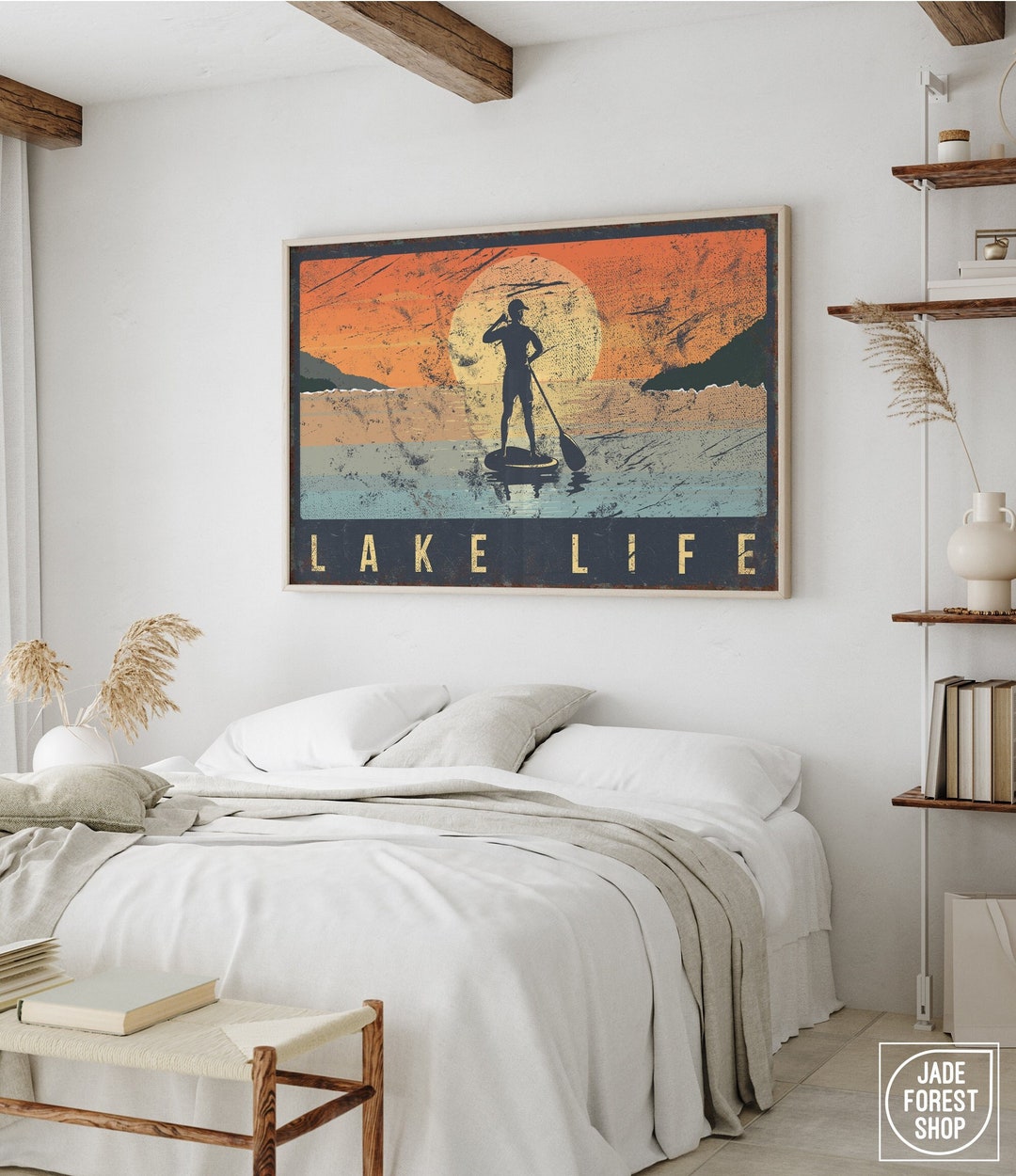 Vintage LAKE LIFE Sunset Paddleboarding Sign, Retro Lake Signs for Lake ...