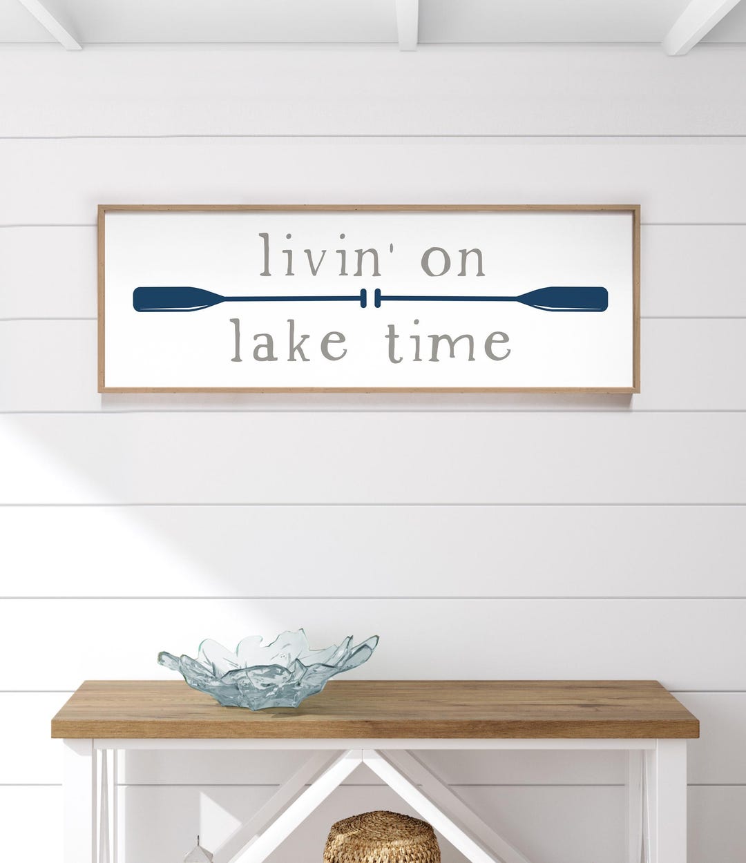 Livin' on Lake Time Sign With Two Oars, Nautical Navy Blue & Gray ...