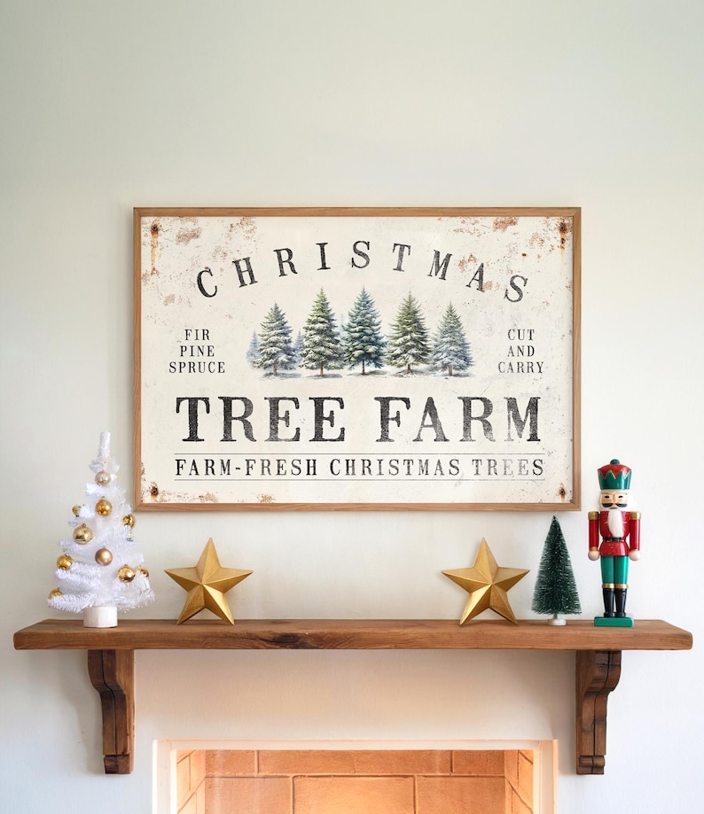Large Christmas Tree Farm Sign, Vintage Holiday Decor, Farm Fresh ...