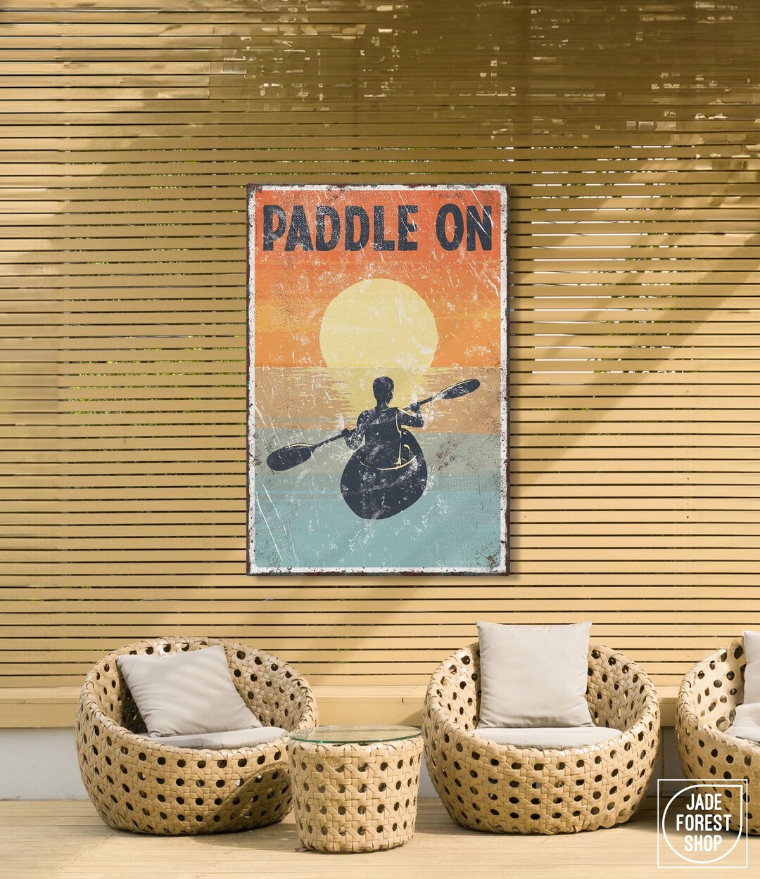 Vintage "paddle On" Sign Sunset Accent, KAYAK Poster for Vintage Beach ...
