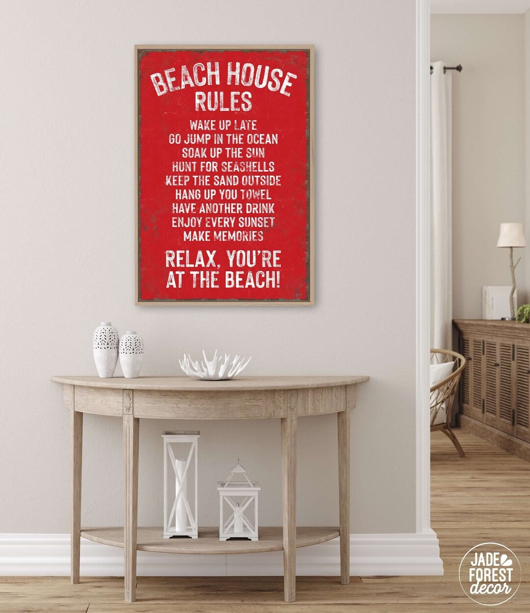 Vintage beach HOUSE Rules Sign Bright Red - Etsy