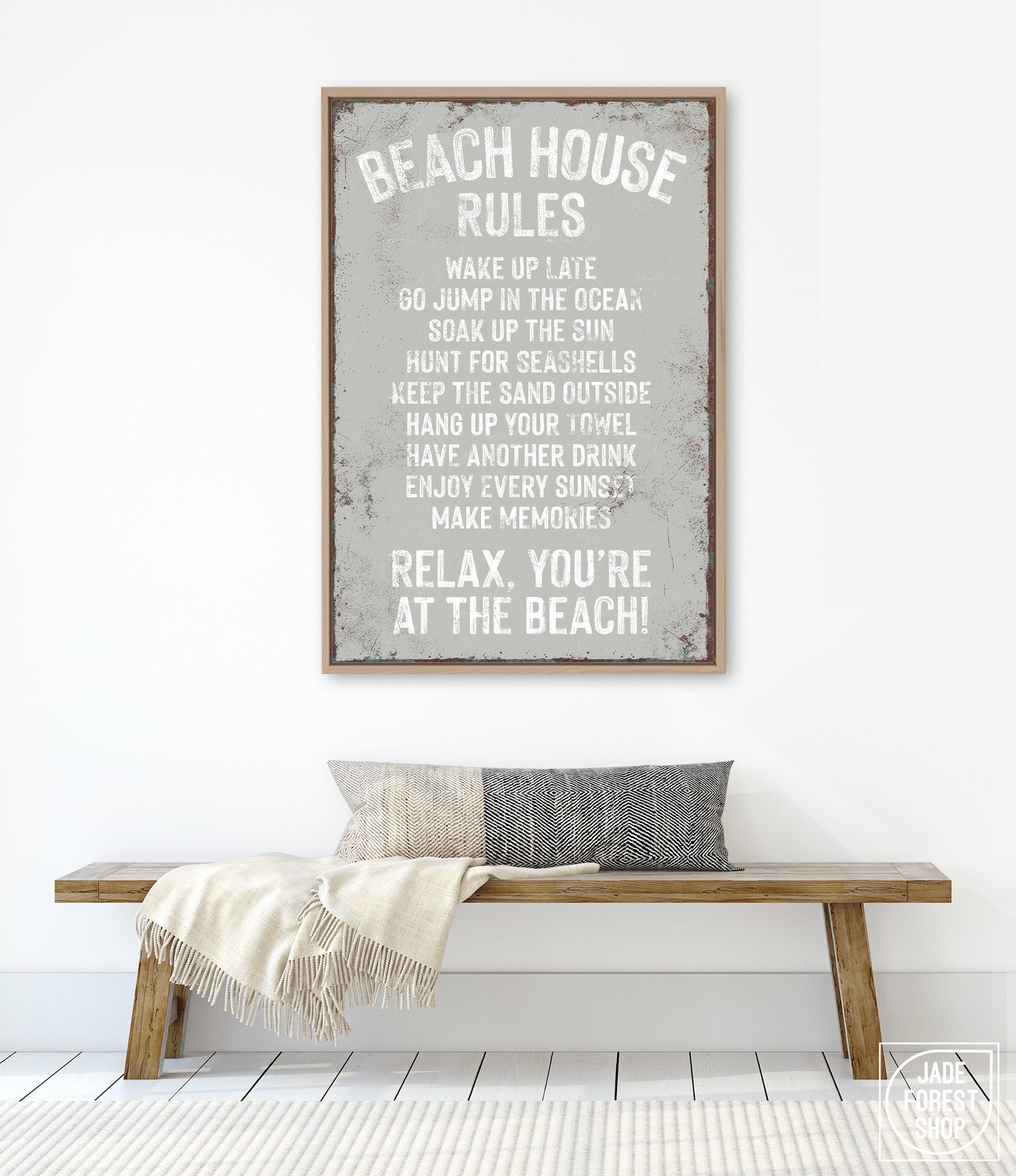 Vintage BEACH HOUSE RULES Sign in Stone Gray, Rustic Beach House Decor ...