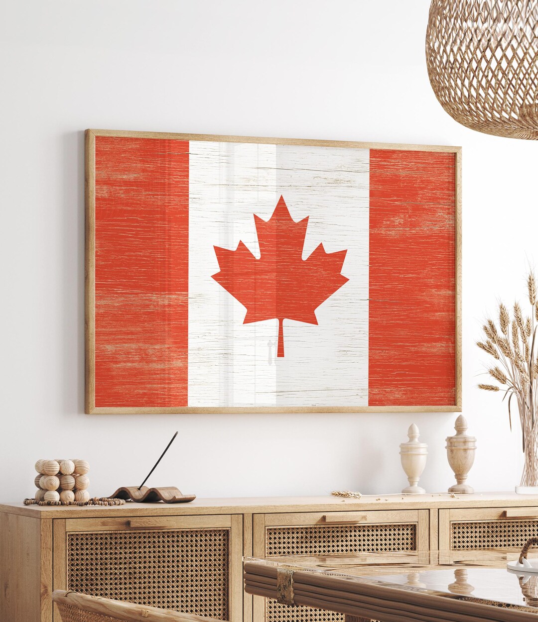 Canada Flag Wall Art, Painted Weathered Wood Style on Canvas, Canadian ...