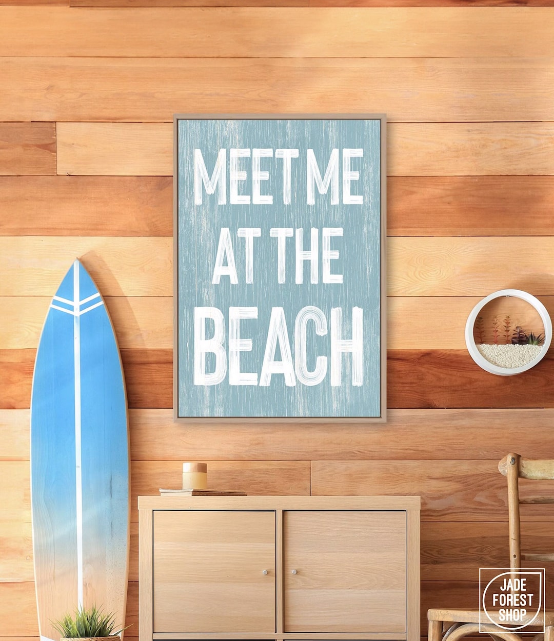 Meet Me AT THE BEACH Sign in Tide Blue, Retro Beach House Canvas Prints ...