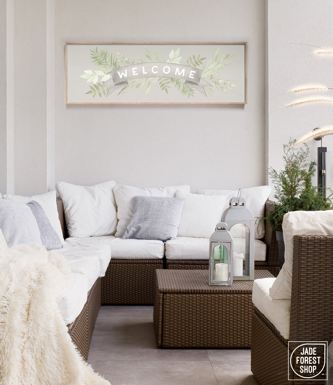 Floral Welcome Sign, Greenery and Greige Wall Decor, Extra Large Canvas ...