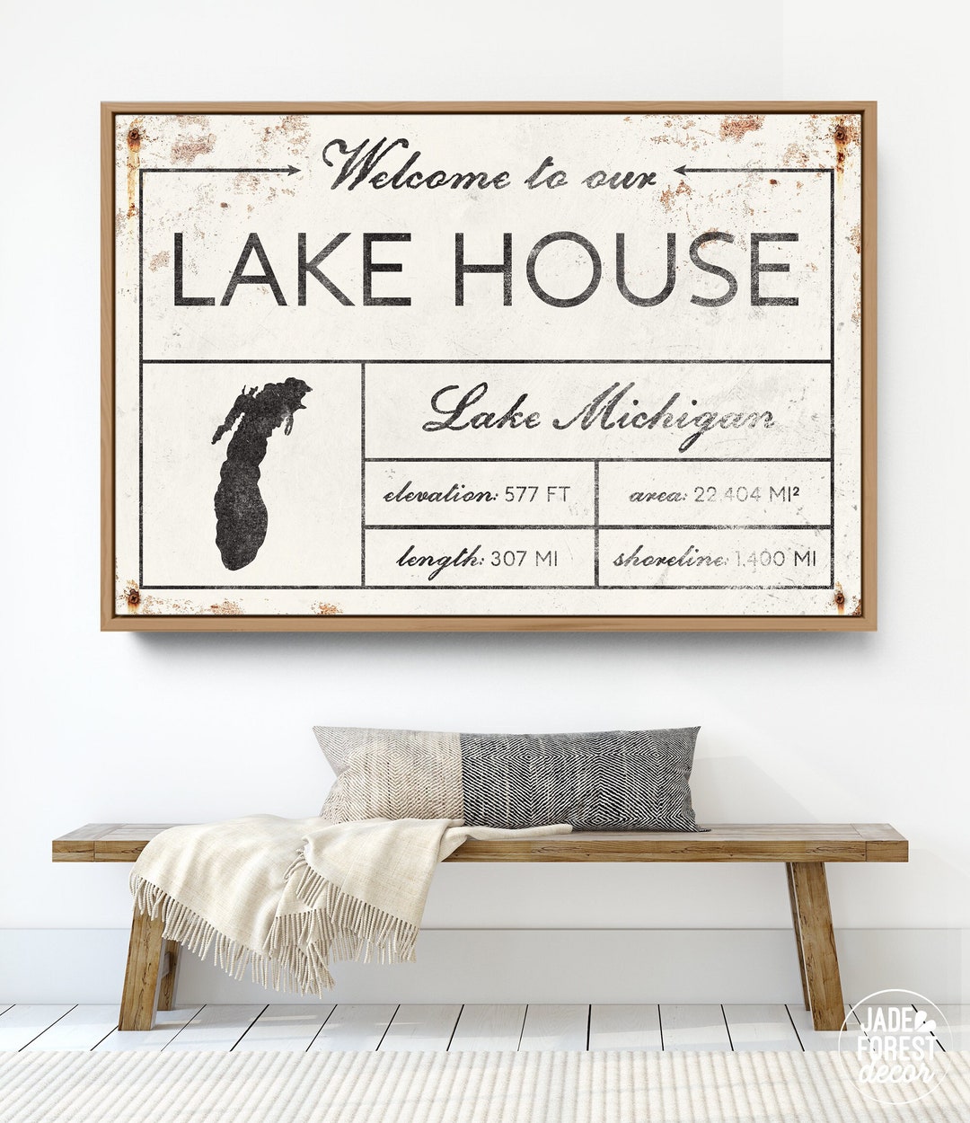 Welcome to Our LAKE HOUSE Sign, Vintage Lake Michigan Canvas for Above ...