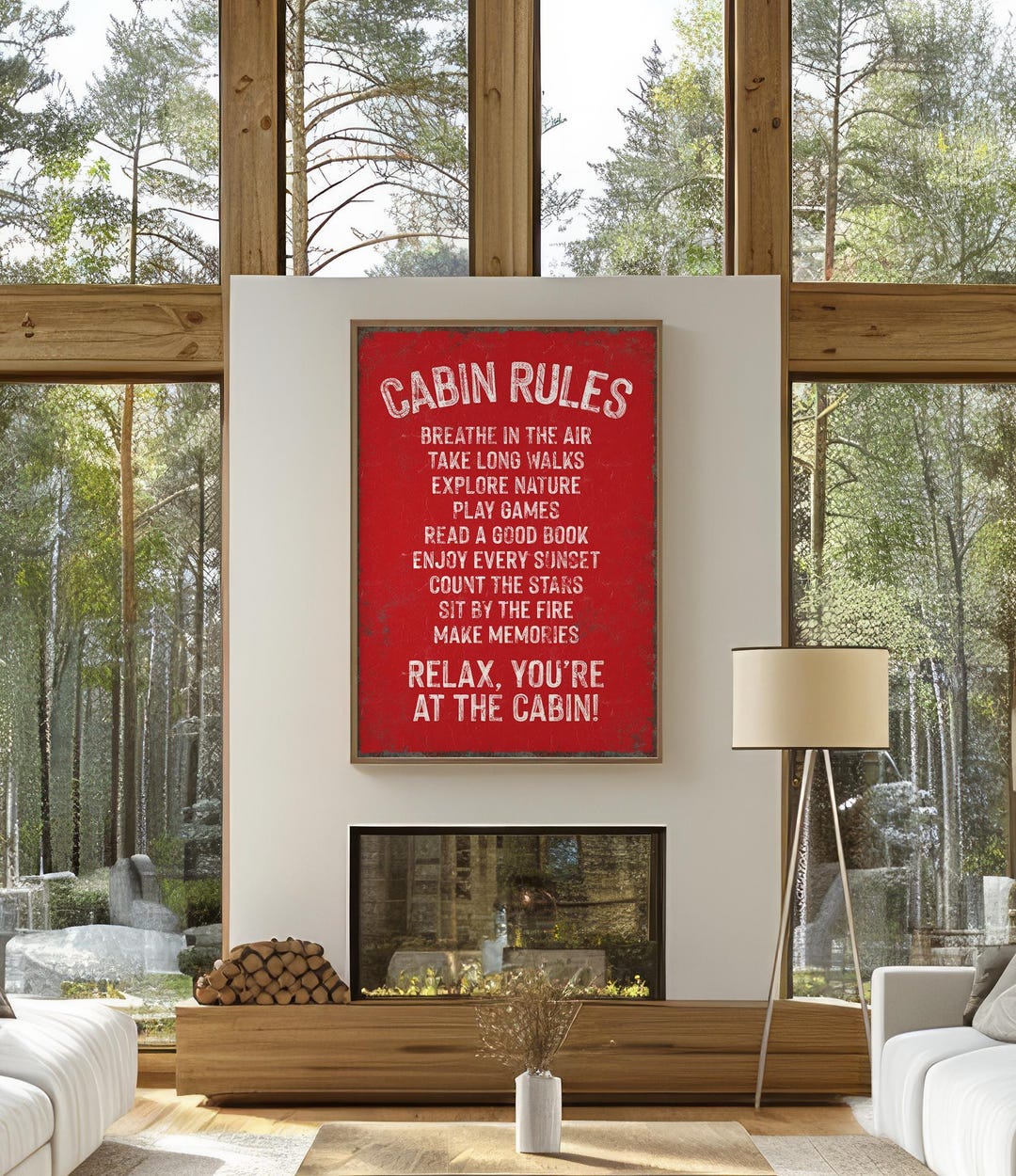 Retro "cabin Rules" Sign for Vintage Mountain Lodge Decor, Real Red Ski ...