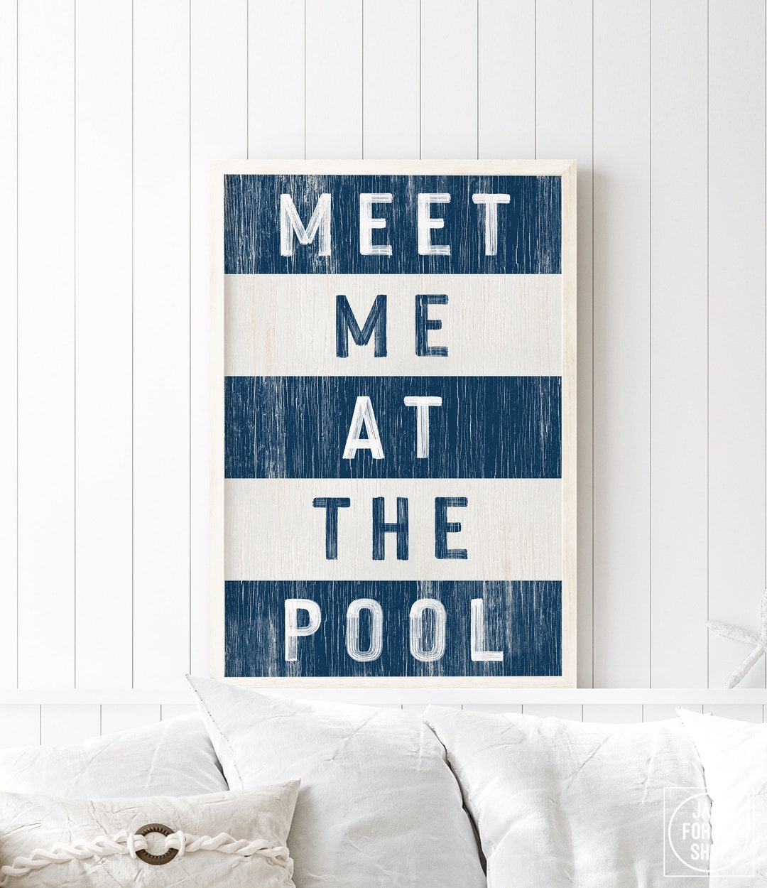 Vintage Meet Me at the Pool Sign - Navy and White Stripes - Retro ...