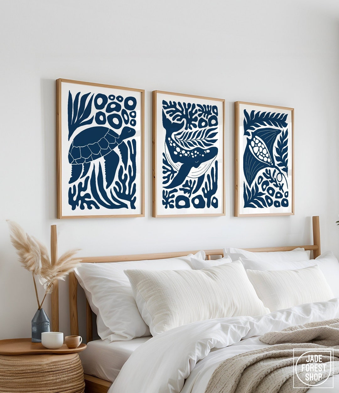 Triptych Wall Art for Beach House Decor, 3 Piece Abstract Wall Art, Sea ...