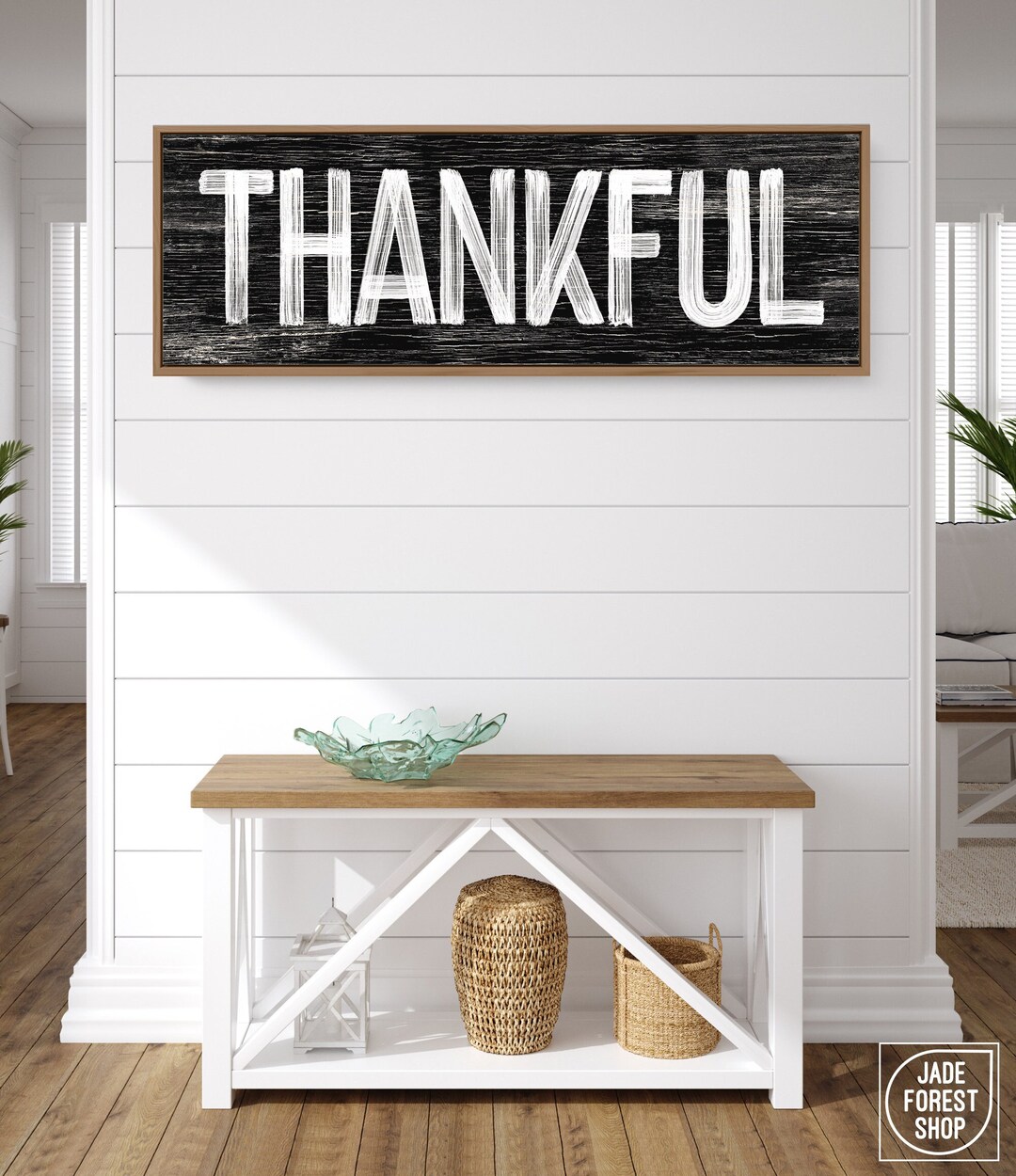 THANKFUL Sign in Black and White, Faux Weathered Wood, Seasonal Wall ...