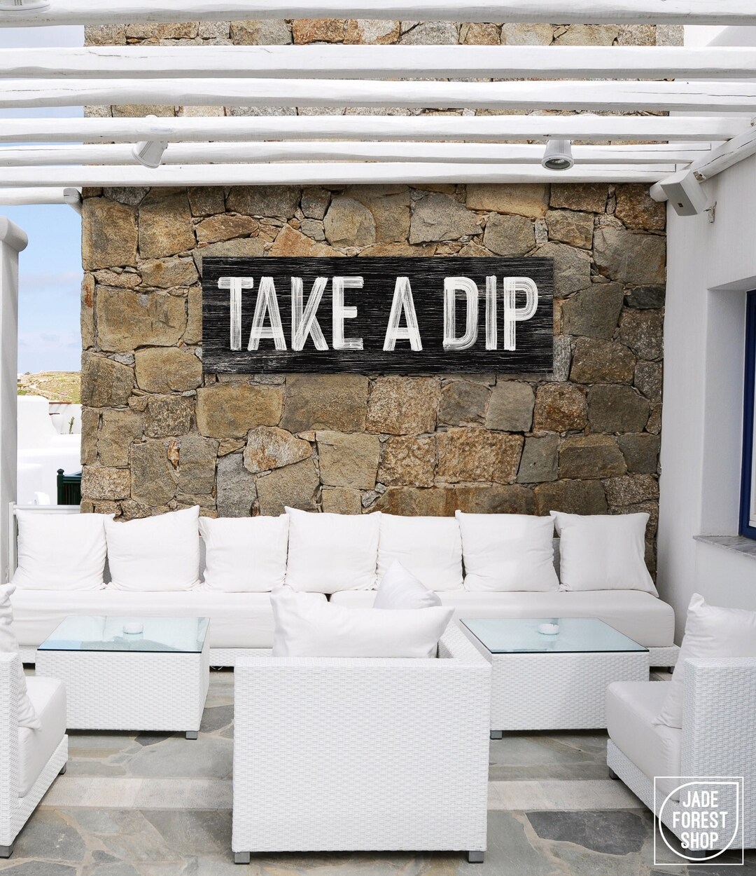 Vintage TAKE A DIP Sign, Long Skinny Patio Wall Art With Painted Words ...
