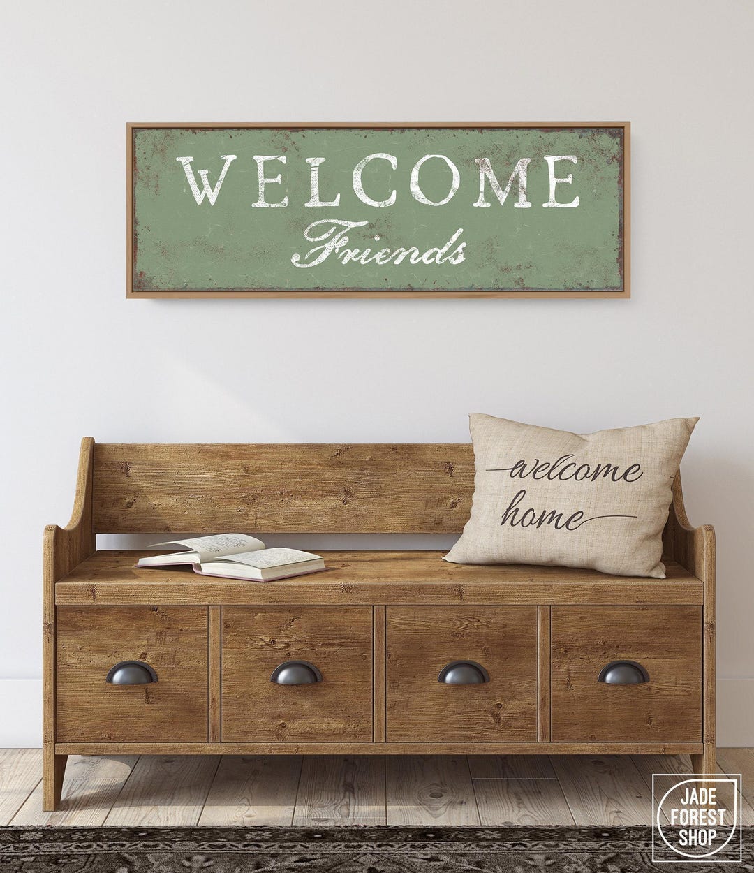 Seagrass Green WELCOME FRIENDS Sign for Above Couch or Entryway, Rustic ...
