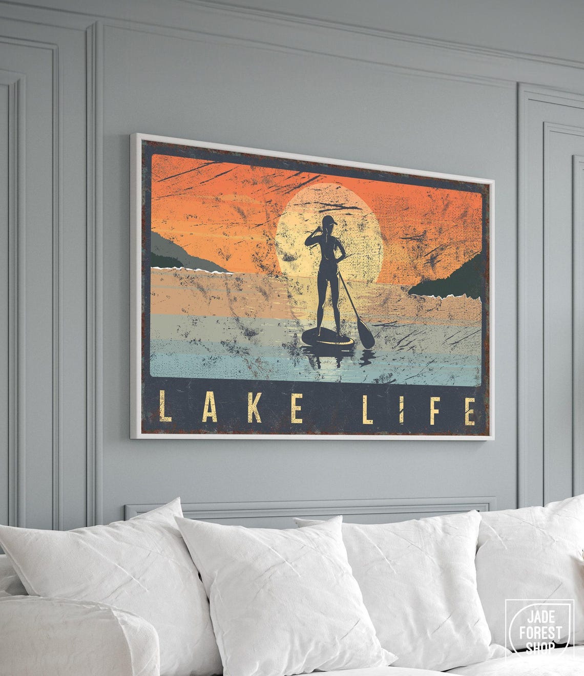 Paddle on Canvas, Vintage Paddleboard Sunset LAKE LIFE House Print - Etsy