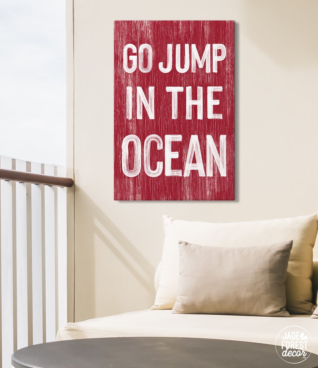 Go Jump in the OCEAN Sign Dark Red BEACH HOUSE Decor - Etsy
