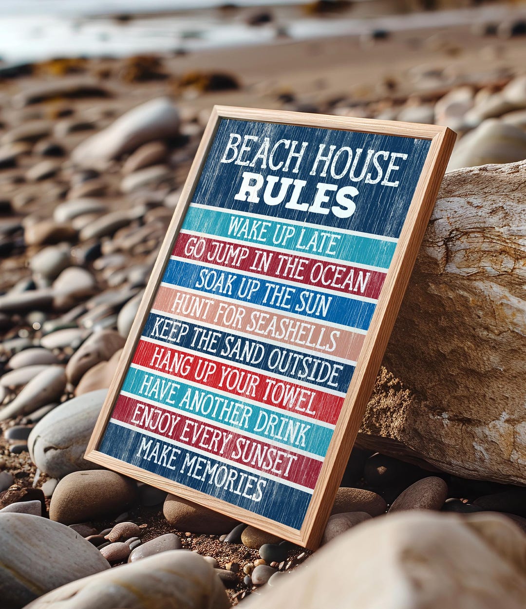 Vintage BEACH HOUSE RULES Sign, Colorful on Navy, Beach Print, Coastal ...